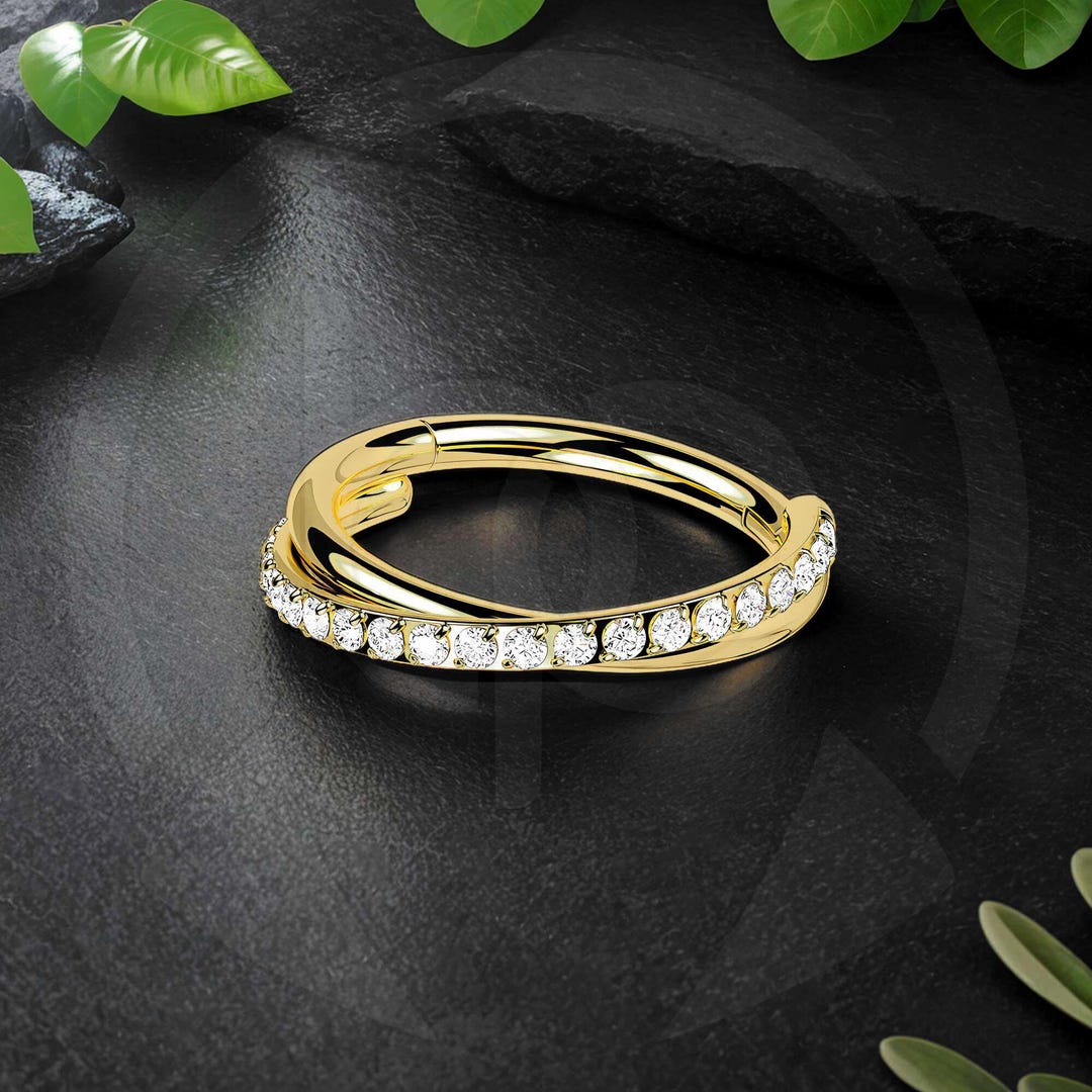 Titanium Gold Segment Ring With Double Crossing Circles and Zirconias ...