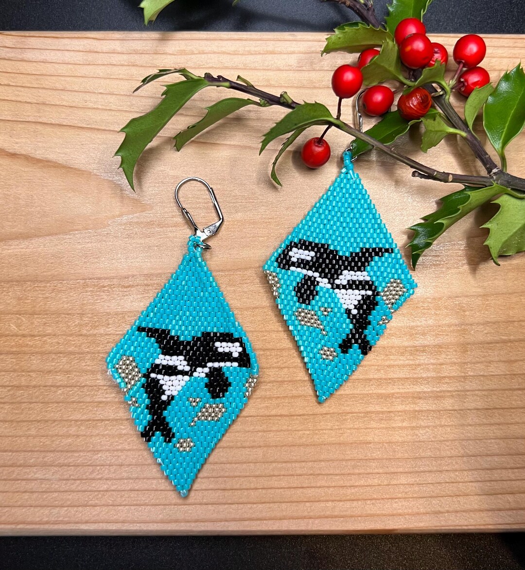 Orca Beaded Earrings Native American Cheyenne Stitch - Etsy