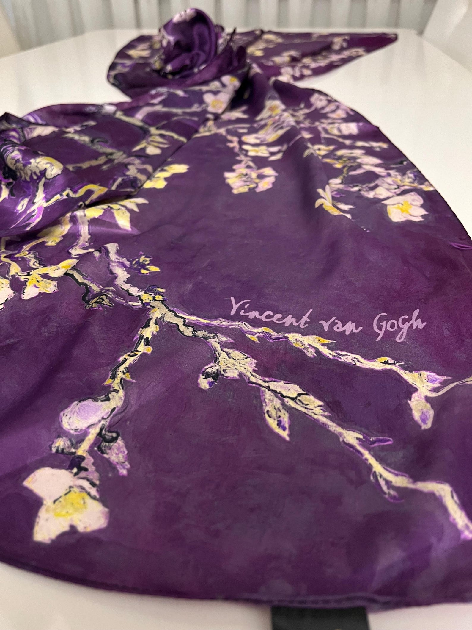 100% Silk Vincent Van Gogh Blossom Almond Purple Scarf - Etsy