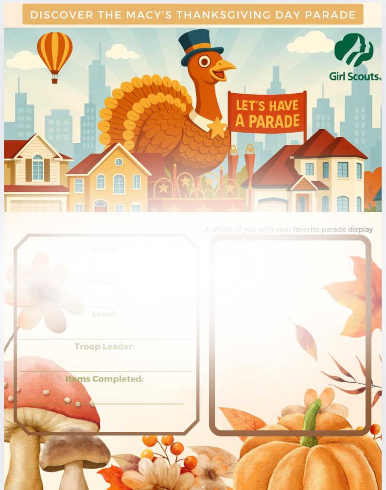 Girl Scout Thanksgiving Parade Scavenger Hunt | Holiday Troop Activity ...