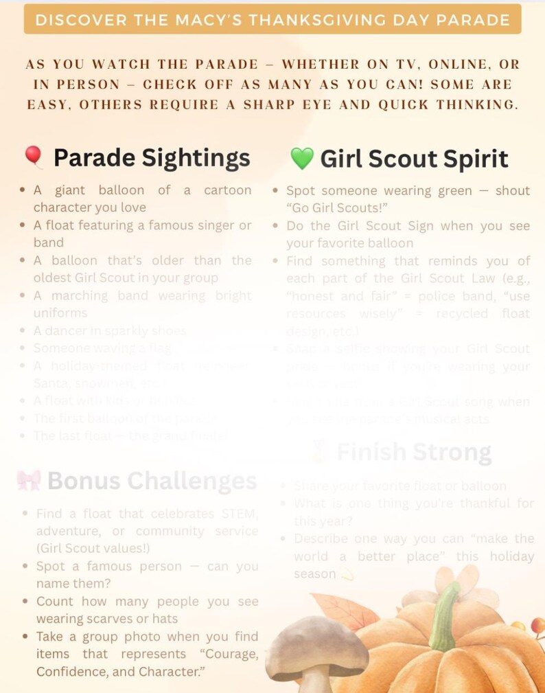 Girl Scout Thanksgiving Parade Scavenger Hunt | Holiday Troop Activity ...