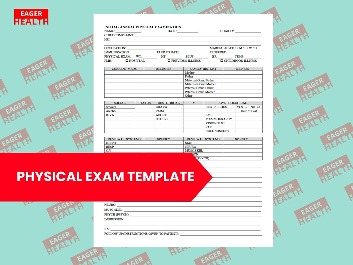 Patient Visit Form Template | Annual Check-up Form, Medical Exam Sheet ...