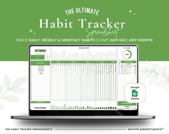 Digital Habit Tracker Spreadsheet for Google Sheets, Daily and Weekly ...