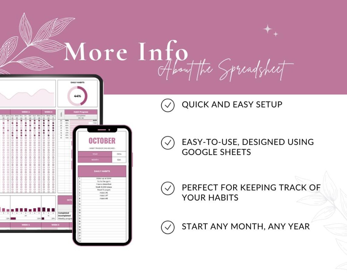 Digital Habit Tracker Spreadsheet for Google Sheets, Daily and Weekly ...