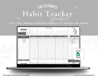 Digital Habit Tracker Spreadsheet for Google Sheets, Daily and Weekly ...