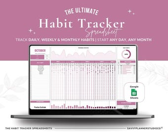 Digital Habit Tracker Spreadsheet for Google Sheets, Daily and Weekly ...