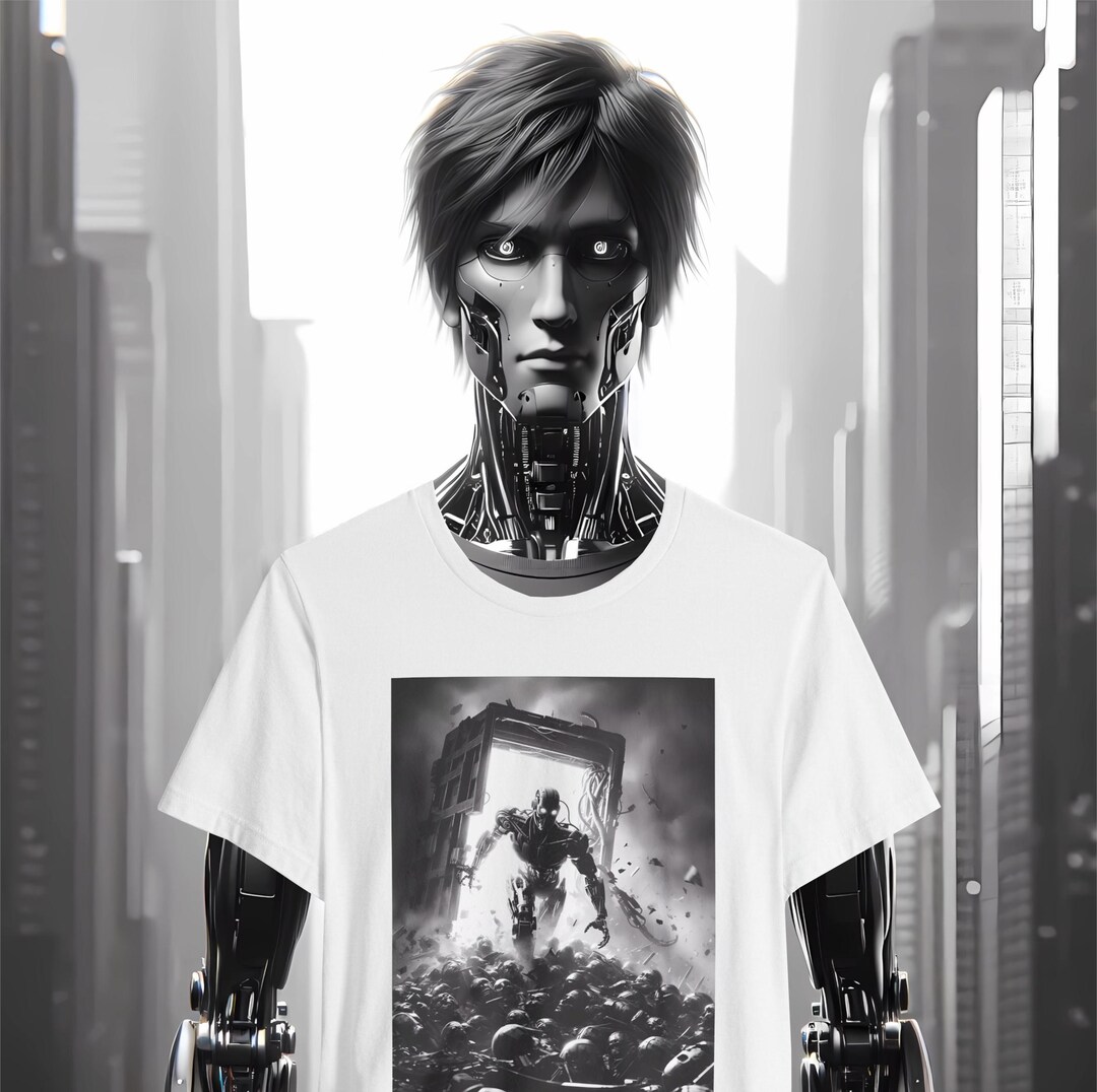 Id:dvm3 AI T-shirt, Monochrome Machines Inspired Unisex Science Fiction ...
