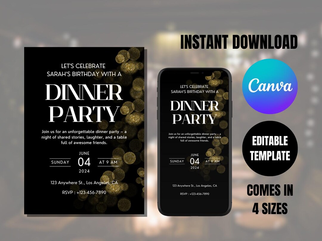 Birthday Dinner Party Invitation Template Editable Dinner Party Invite ...