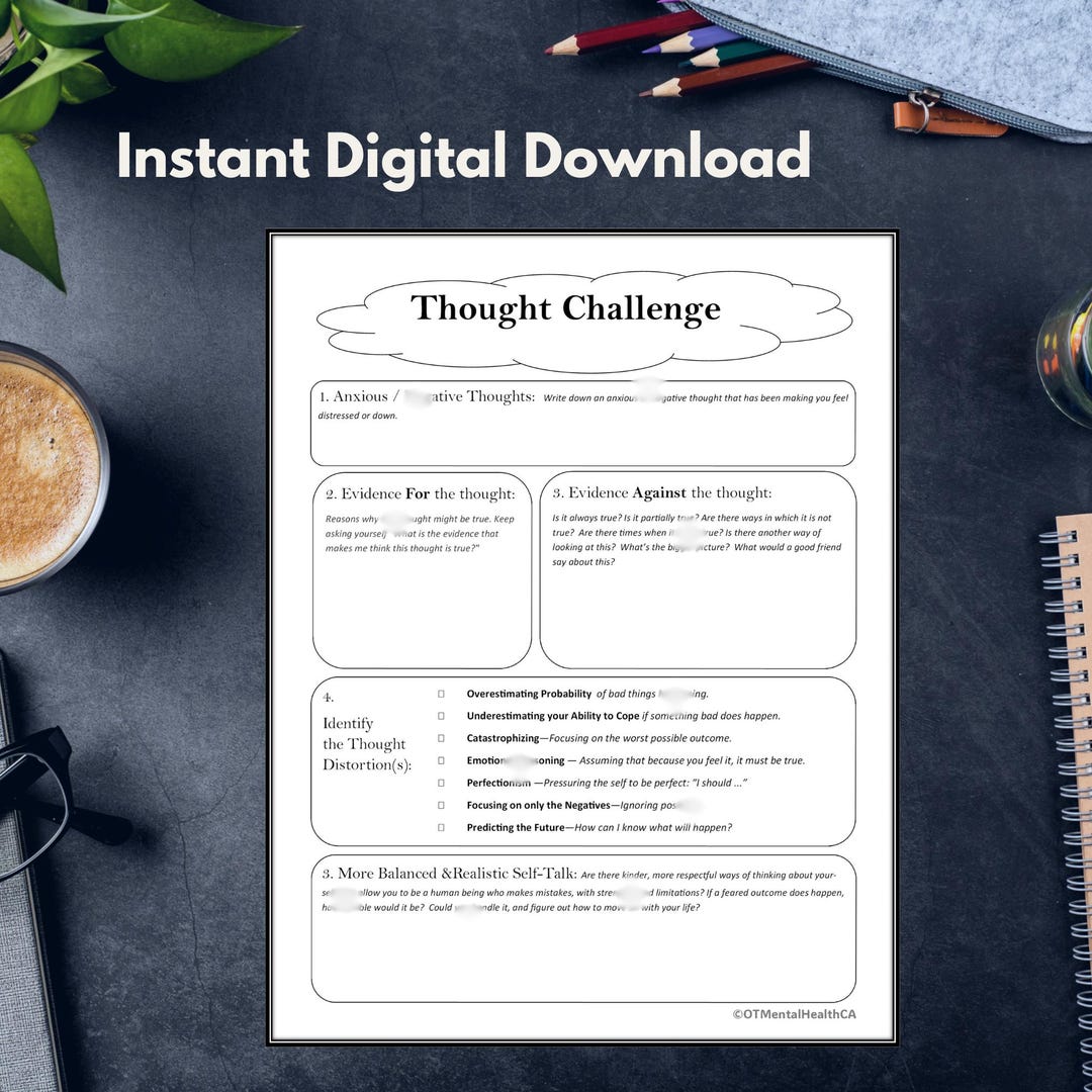 Thought Challenge Mental Health Printable - Etsy