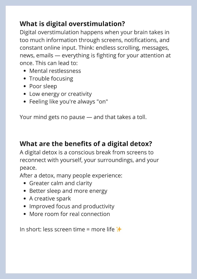 Digital Detox Journal | 7-day Screen-free Challenge | Self Care Mental ...