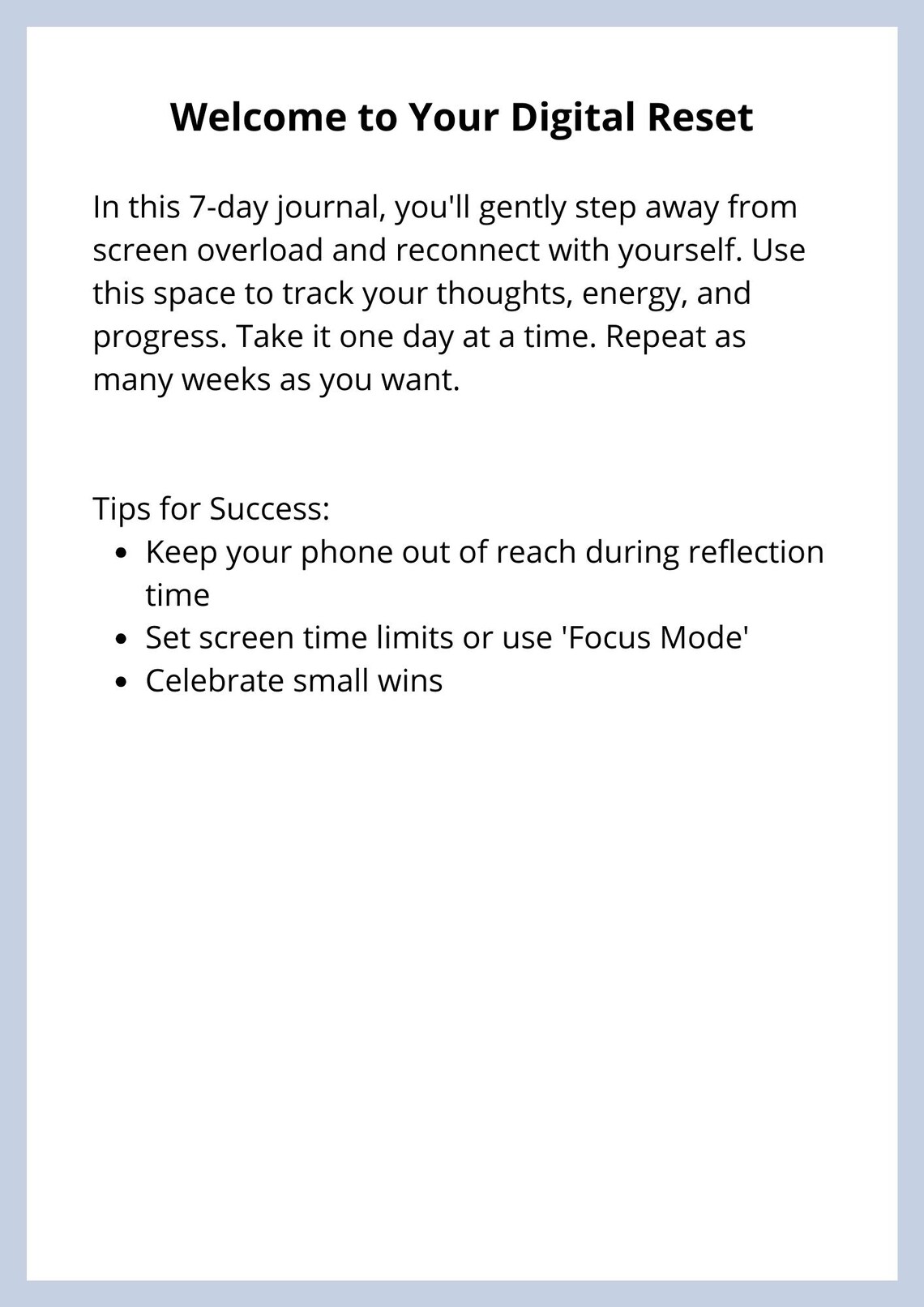 Digital Detox Journal | 7-day Screen-free Challenge | Self Care Mental ...