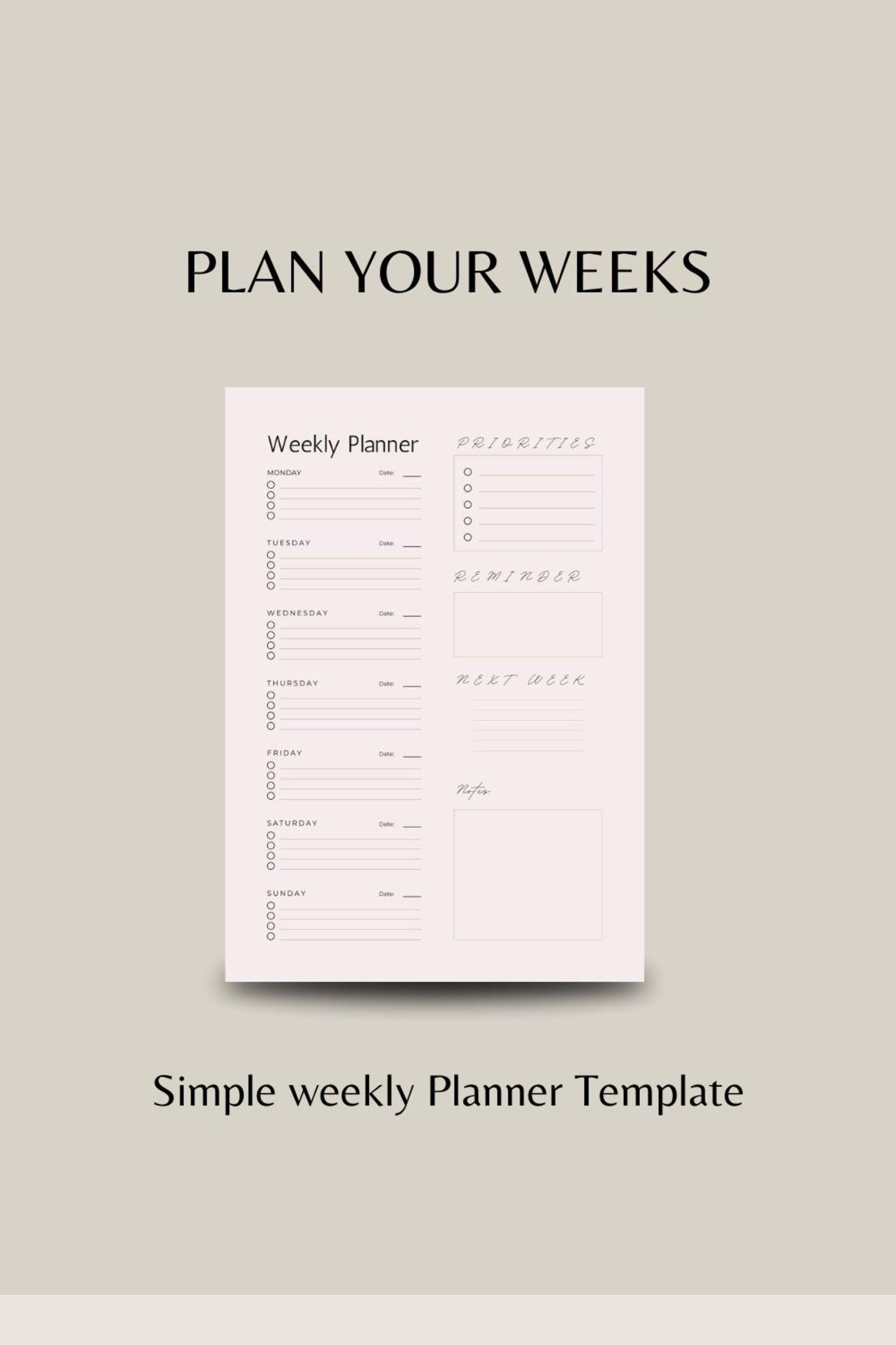 Weekly Planner, Plan Your Weeks a Head - Etsy
