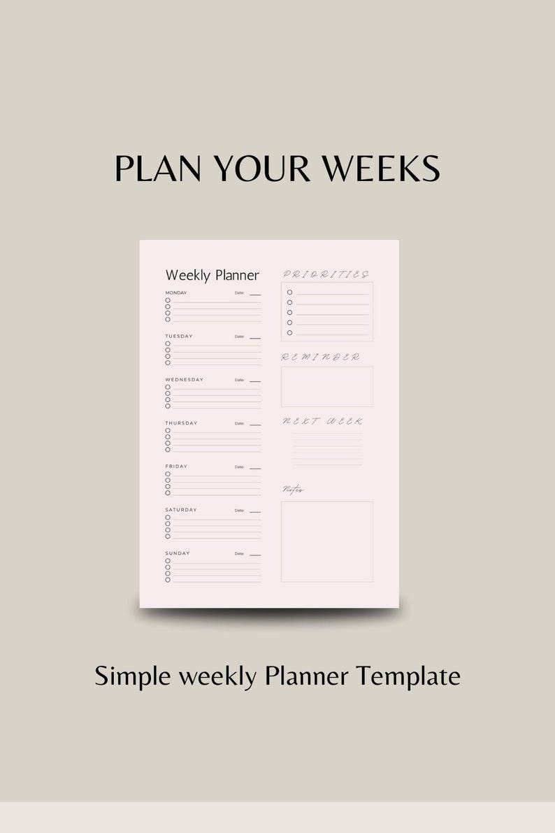 Weekly Planner, Plan Your Weeks a Head - Etsy