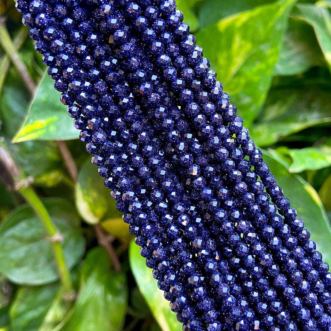 Genuine Blue Sandstone Gemstone Round Micro Faceted Beads | Size ...