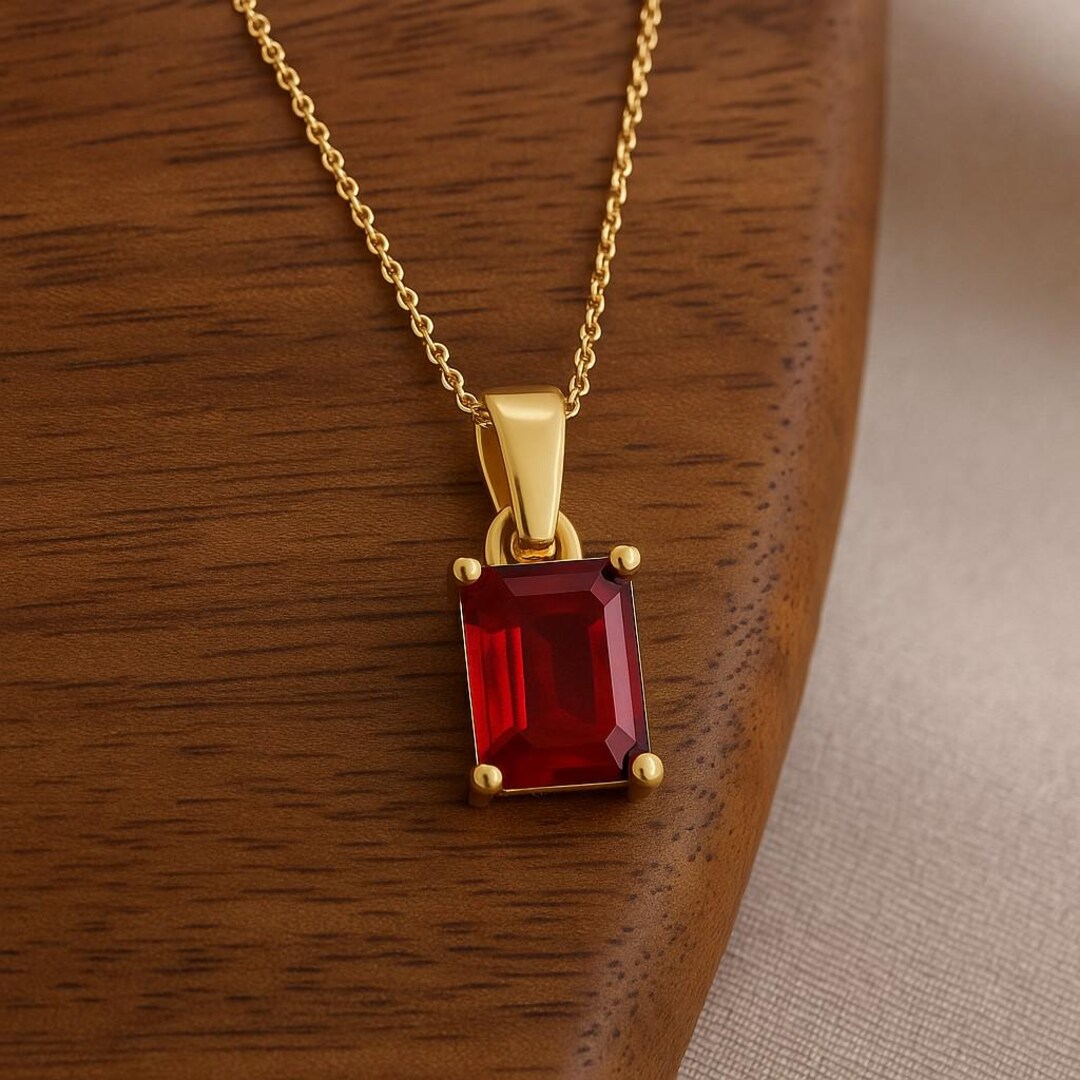 Ruby Gemstone Pendant – 925 Sterling Silver Necklace With Emerald Cut ...