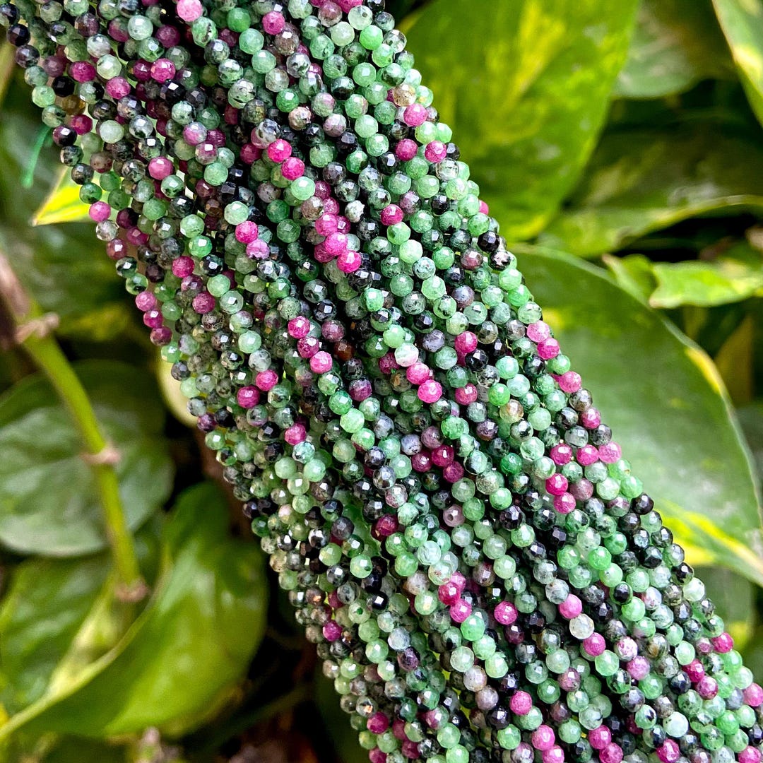 Genuine Ruby Zoisite Gemstone Round Micro Faceted Beads | Size Available 2mm 3mm 4mm | Sold by ...