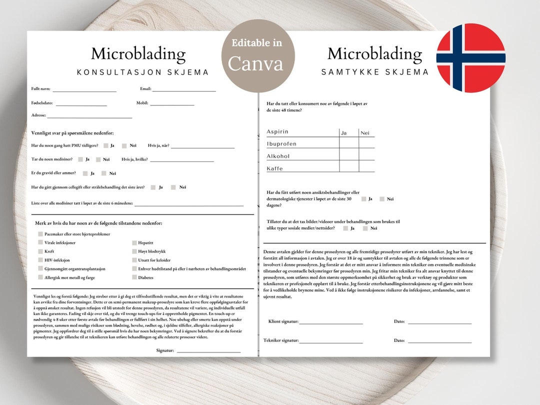 Norwegian Microblading Form, Editable Microblading Form, Microblading ...