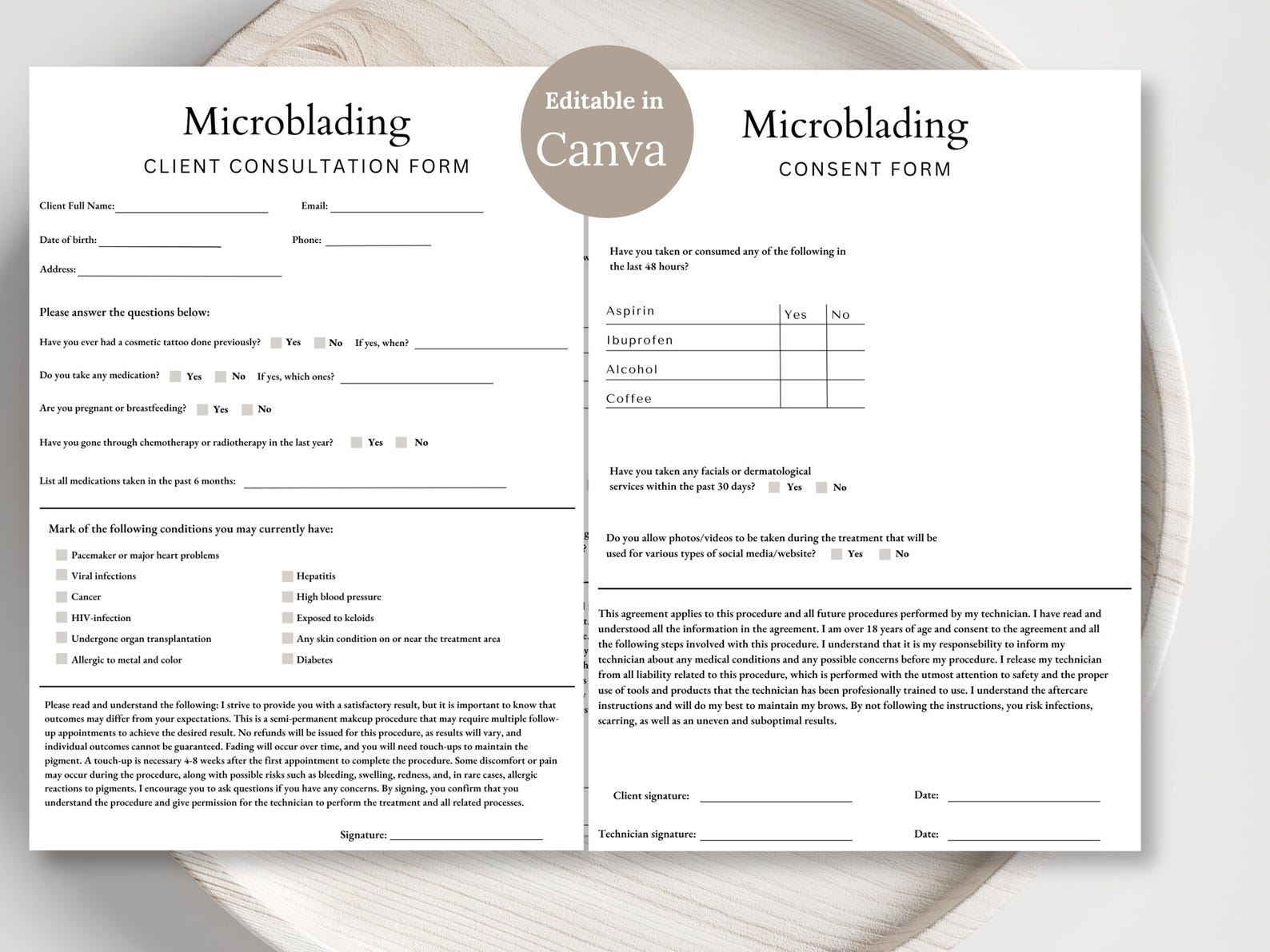 Microblading Consultation Form, Editable Microblading Form ...