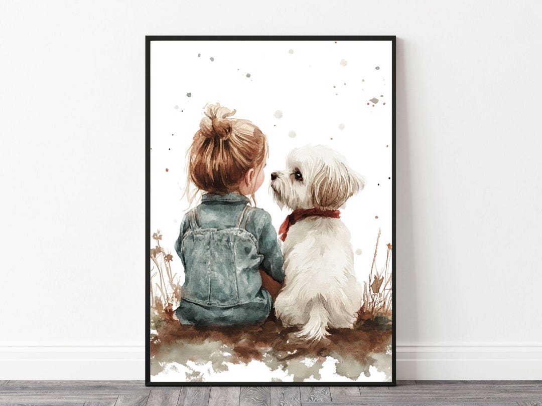 Puppy Nursery Print Girl and Dog Art Nursery Decor Girls Room Decor ...