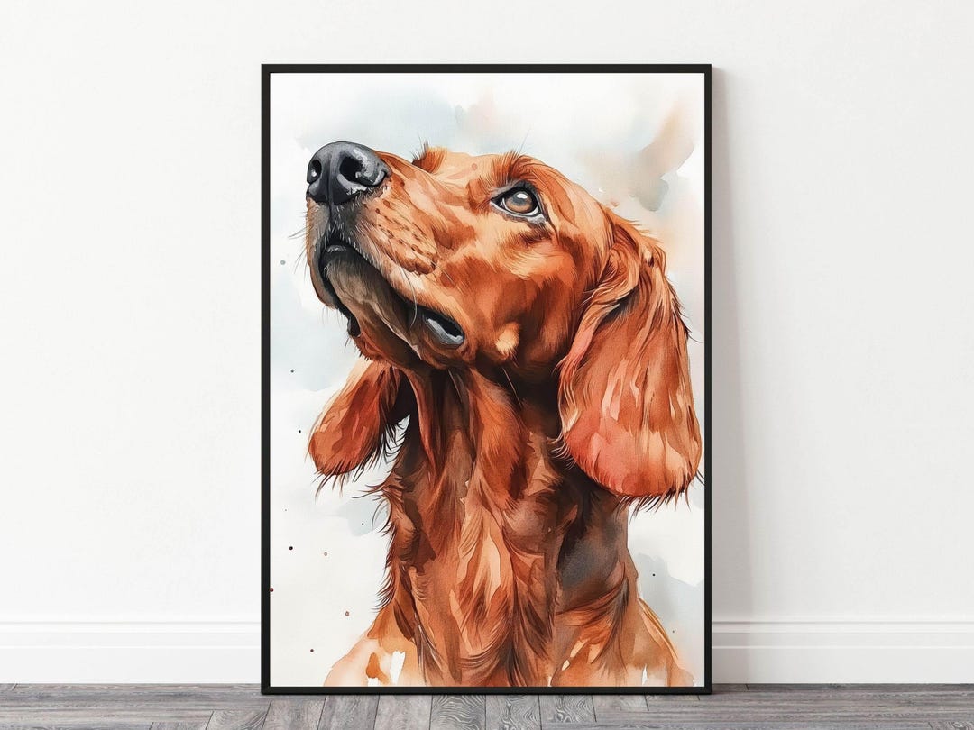 Irish Setter Watercolor Art Print | Realistic Dog Portrait Painting ...