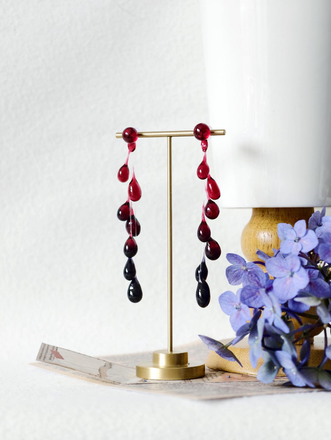 Red Black Dew Rain Tear Drop Earrings, Gothic Vampire Dangle, Halloween ...