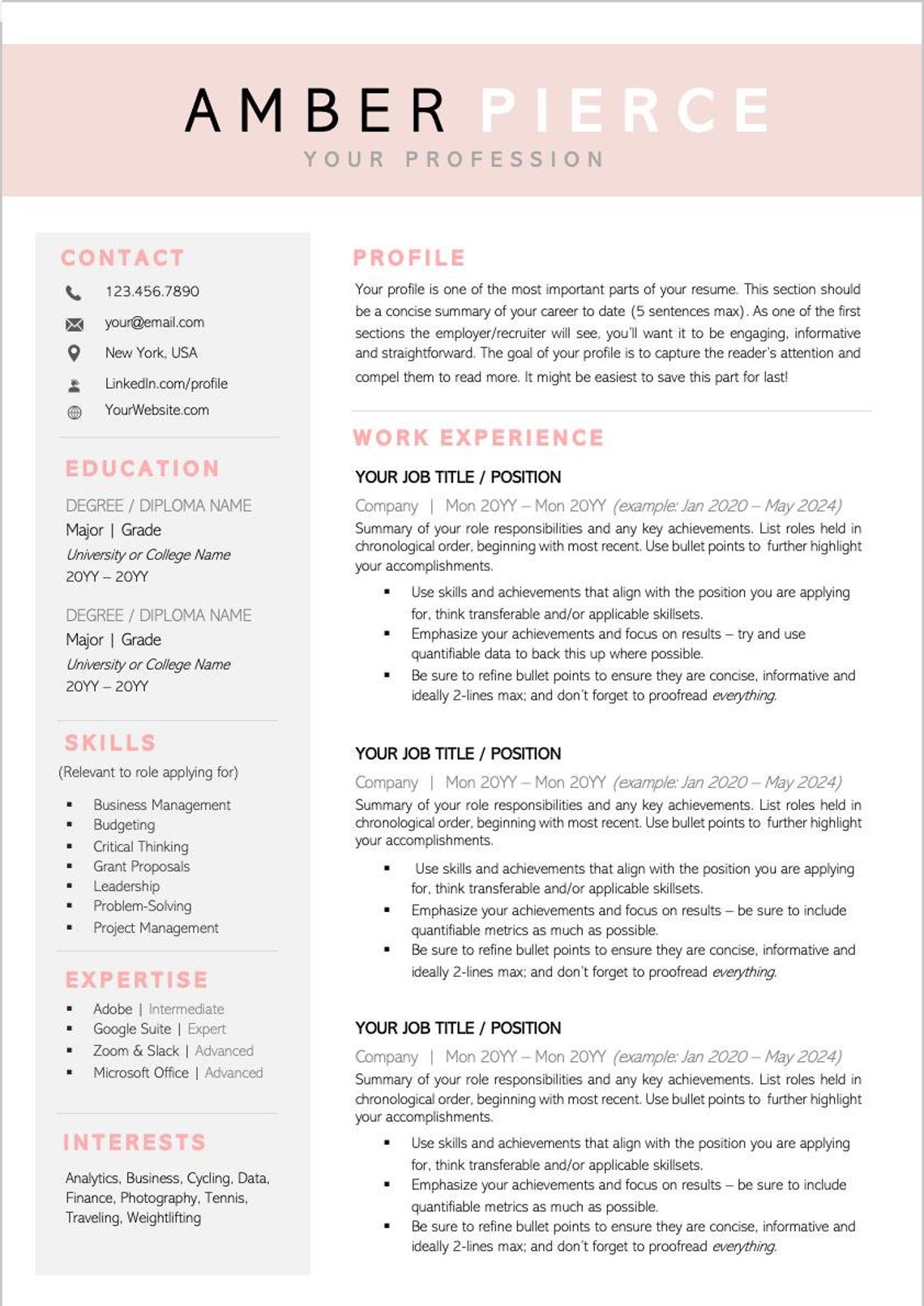 Professional, Chic Resume & Cover Letter Template | Easy to Use Resume ...