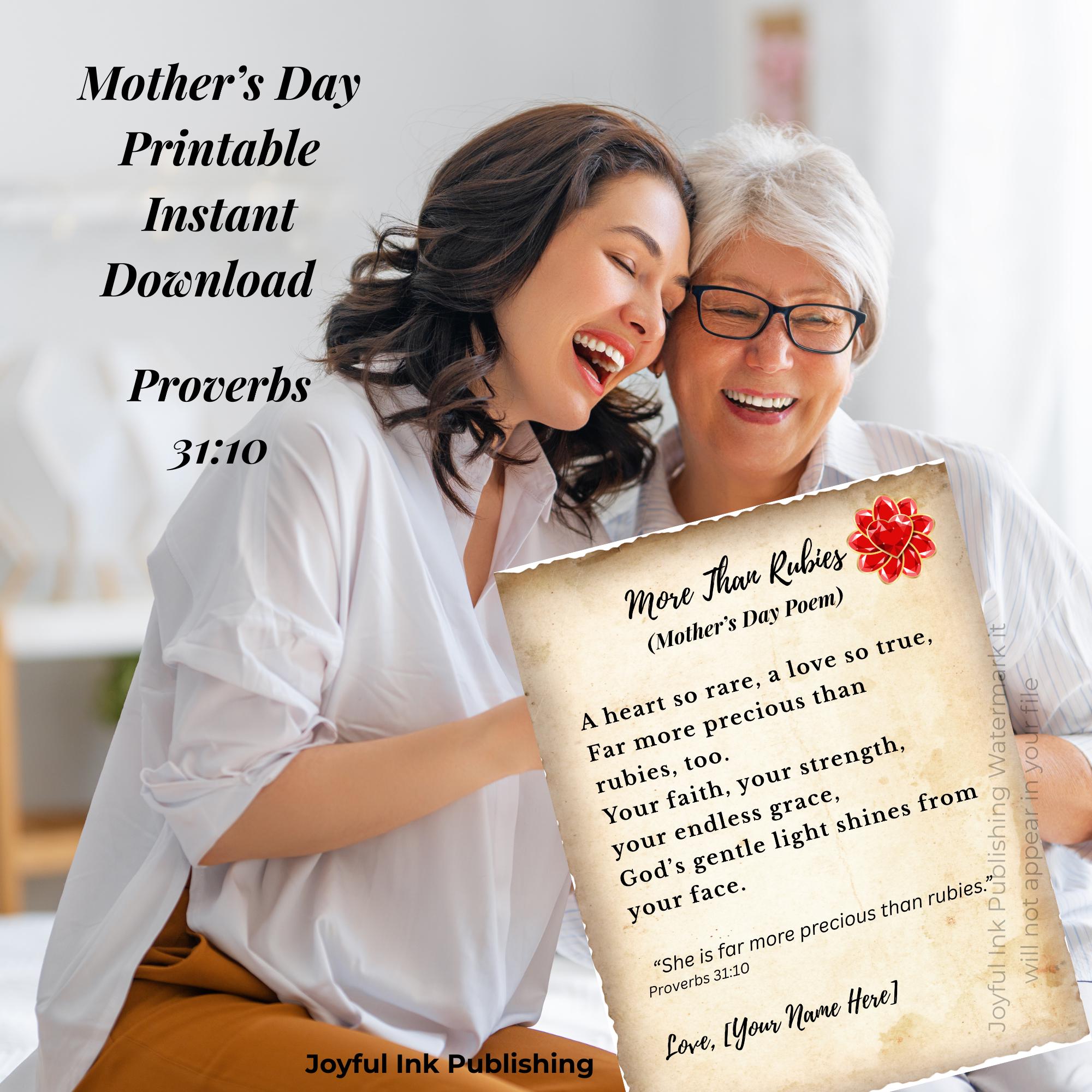 Mother's Day Printable Poem I Proverbs 31:10 I Faith-based Printable ...