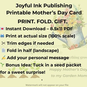Garden Mom Mother's Day Card Printable I Floral Foldable Card for Plant ...