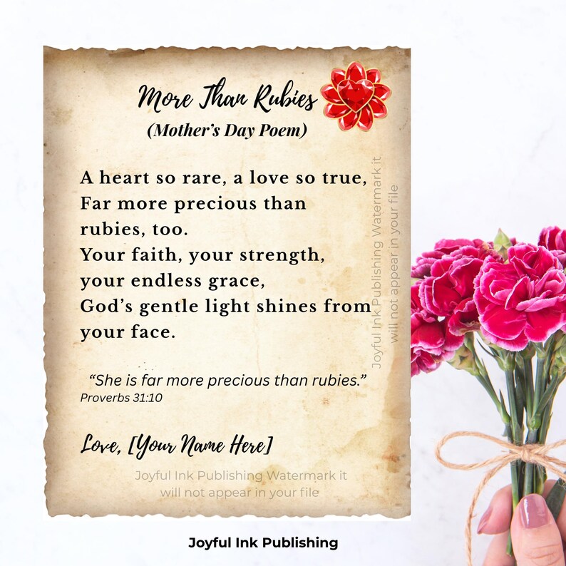 Mother's Day Printable Poem I Proverbs 31:10 I Faith-based Printable ...