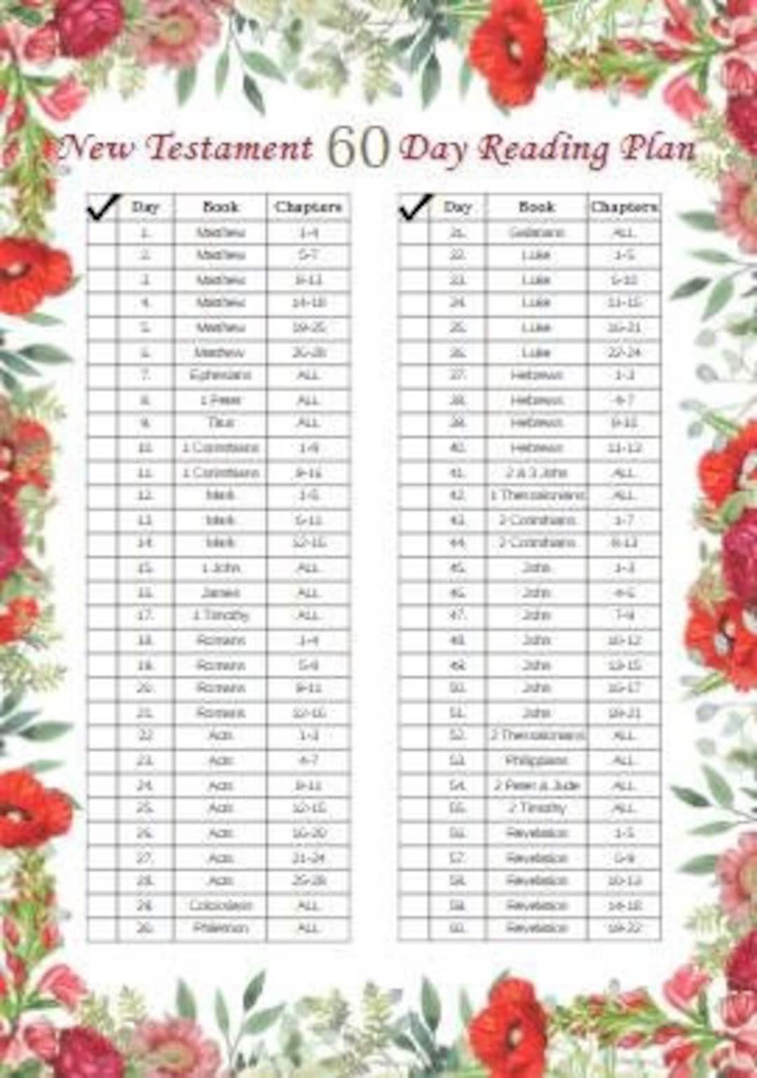 Printable 60 Day New Testament Reading Plan - Etsy