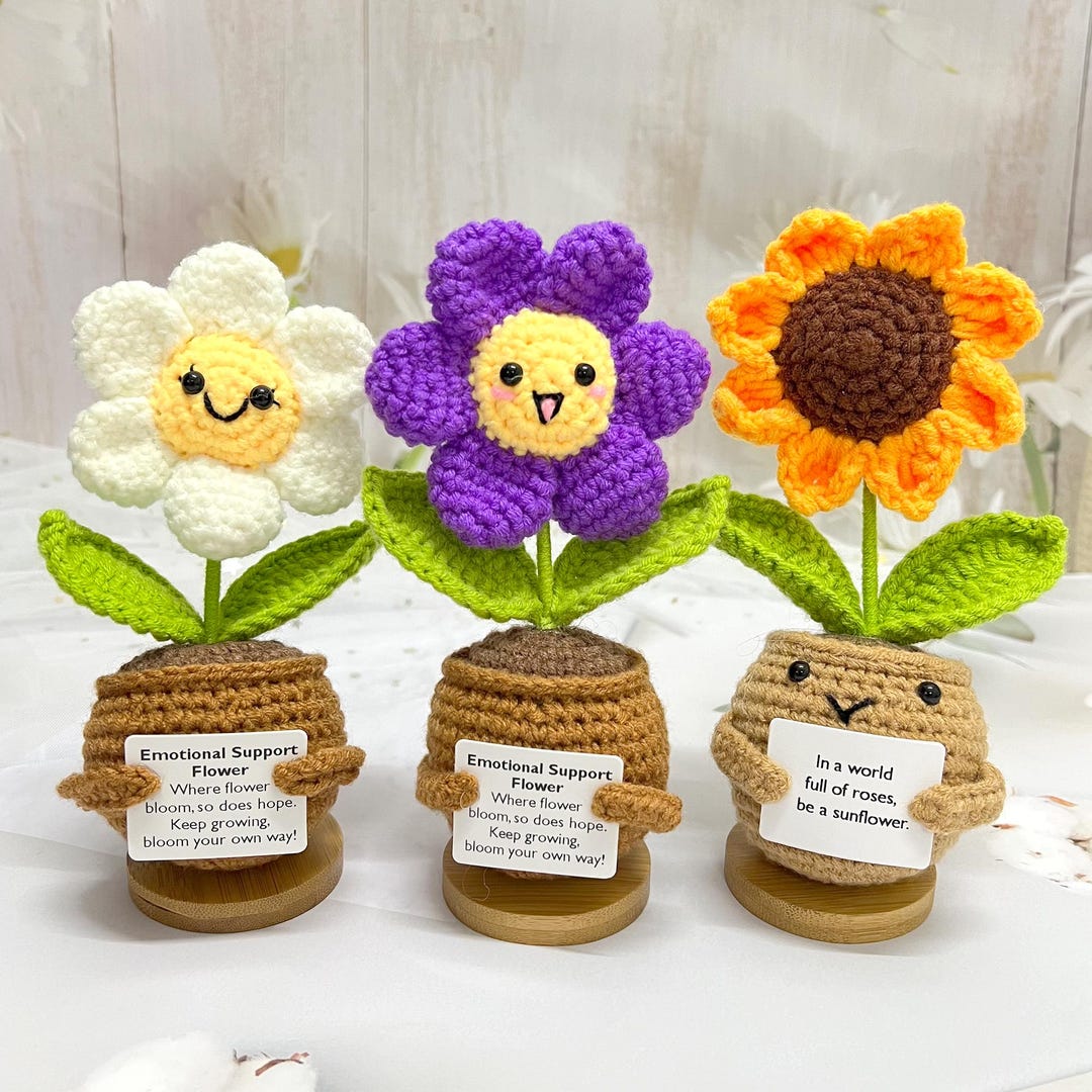 Crochet Sunflower and Smiling Flower Plant,emotional Support Flower ...