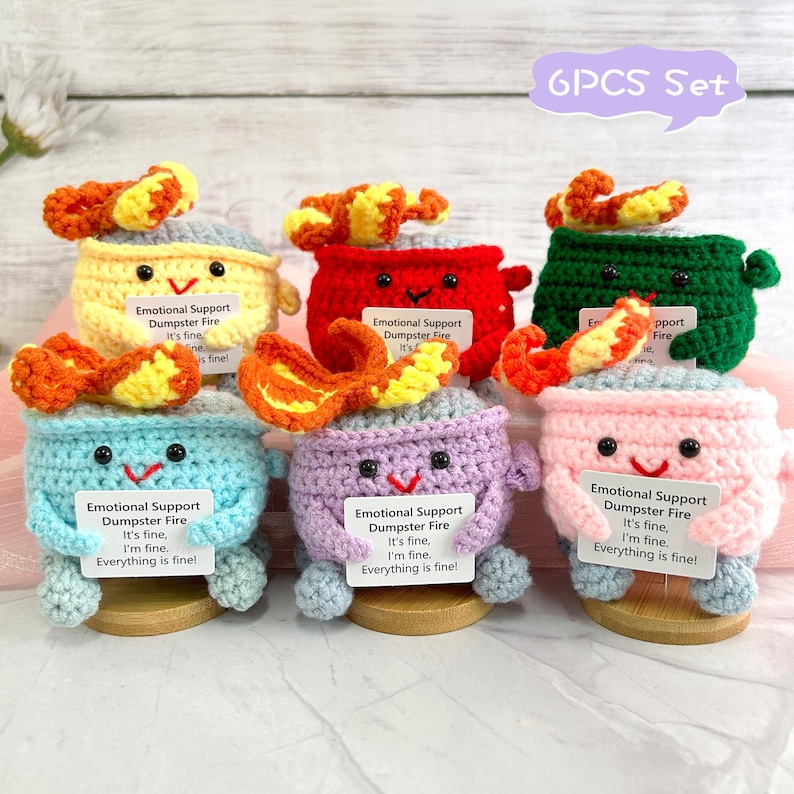Crochet Colorful Emotional Support Dumpster Fire, Crochet Amigurumi ...