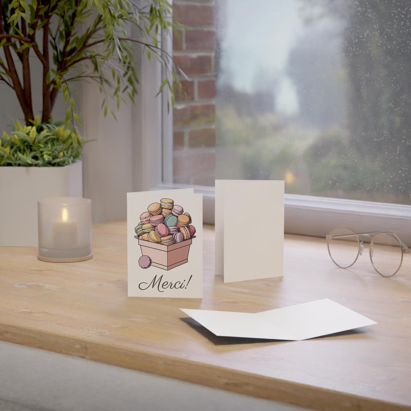 Merci French Macarons Thank You Cards - Cream, Blank Inside (1, 10, 30 ...