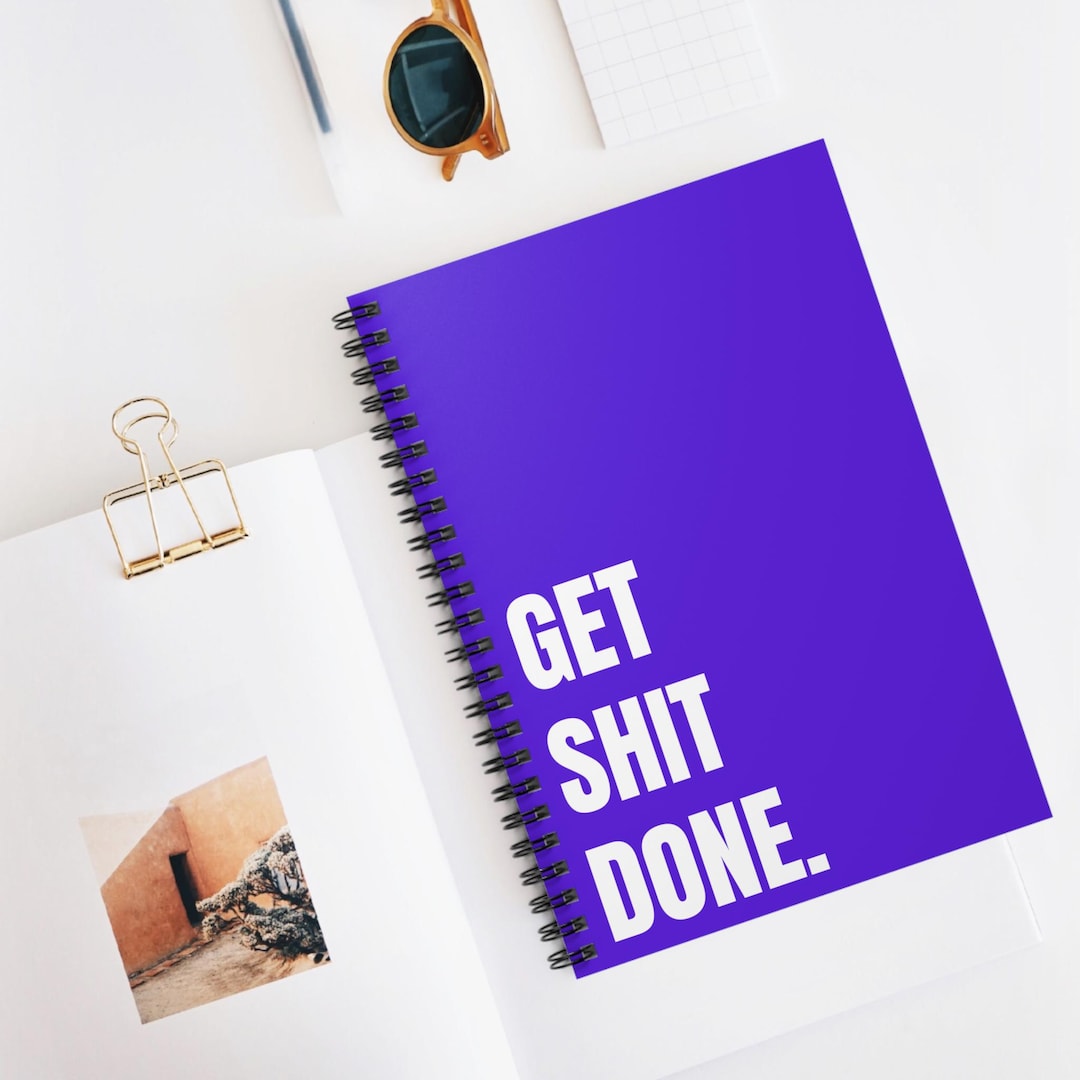 Get Shit Done funny for Work, Neon Purple Spiral Notebook, Ruled Line ...