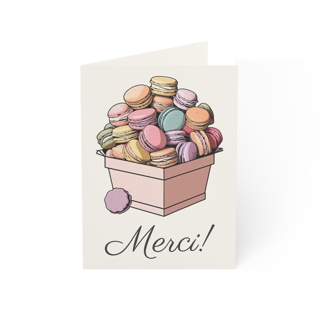 Merci French Macarons Thank You Cards - Cream, Blank Inside (1, 10, 30 ...