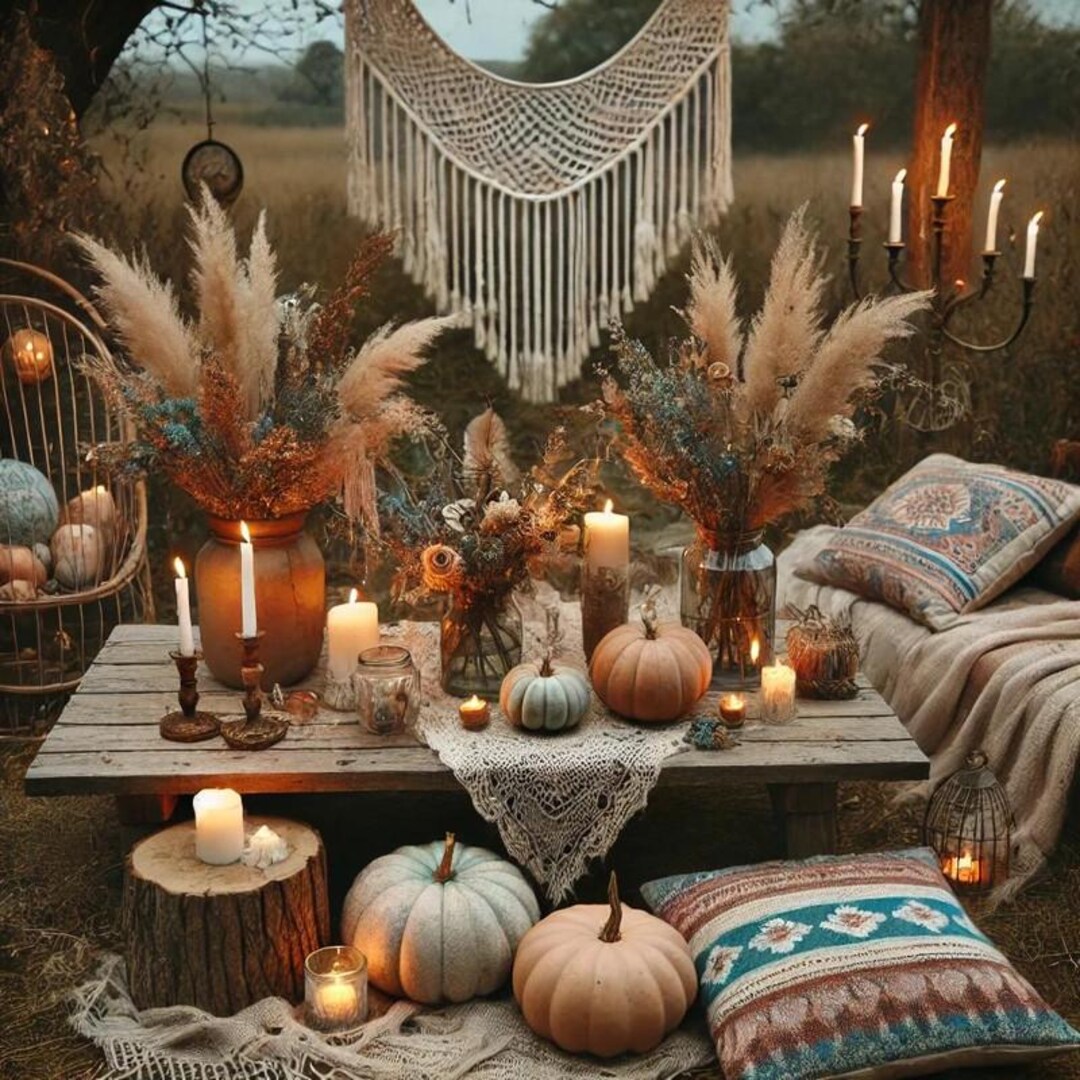 Boho Inspired Pampas Grass Pumpkins Digital Art Print Wall Art AI ...
