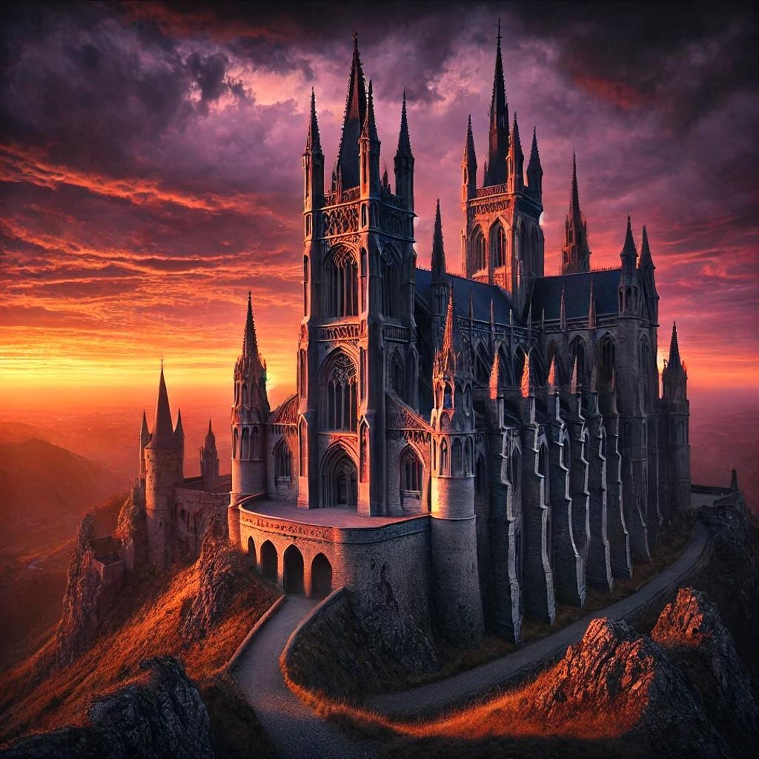 Gothic Castle Sunset Fantasy Art Print Digital Art Print | Wall Art ...