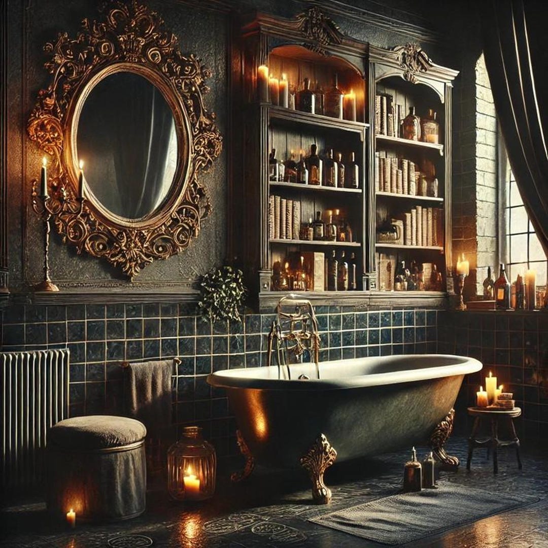 Dark Academia Bathroom Design Digital Art Print Wall Art AI Generated ...