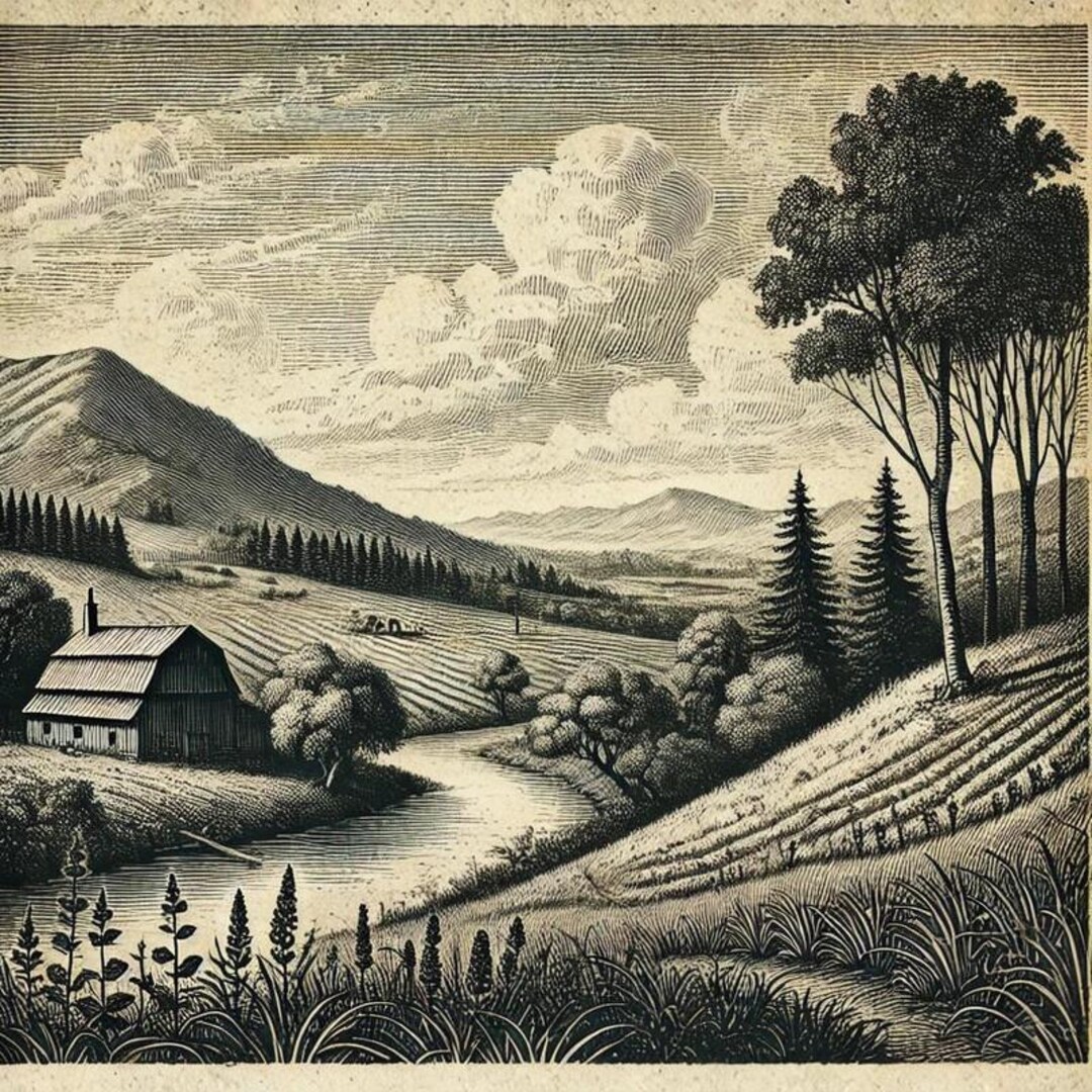 Etched Farm Digital Art Print | Wall Art | AI Generated | AI Art ...