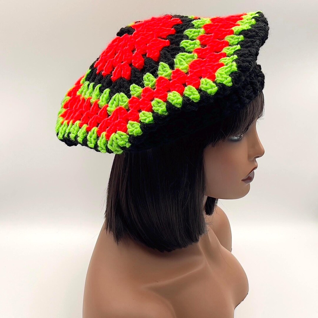 Pan African Crochet Beret, Red Black and Green Beret Painters Hat - Etsy