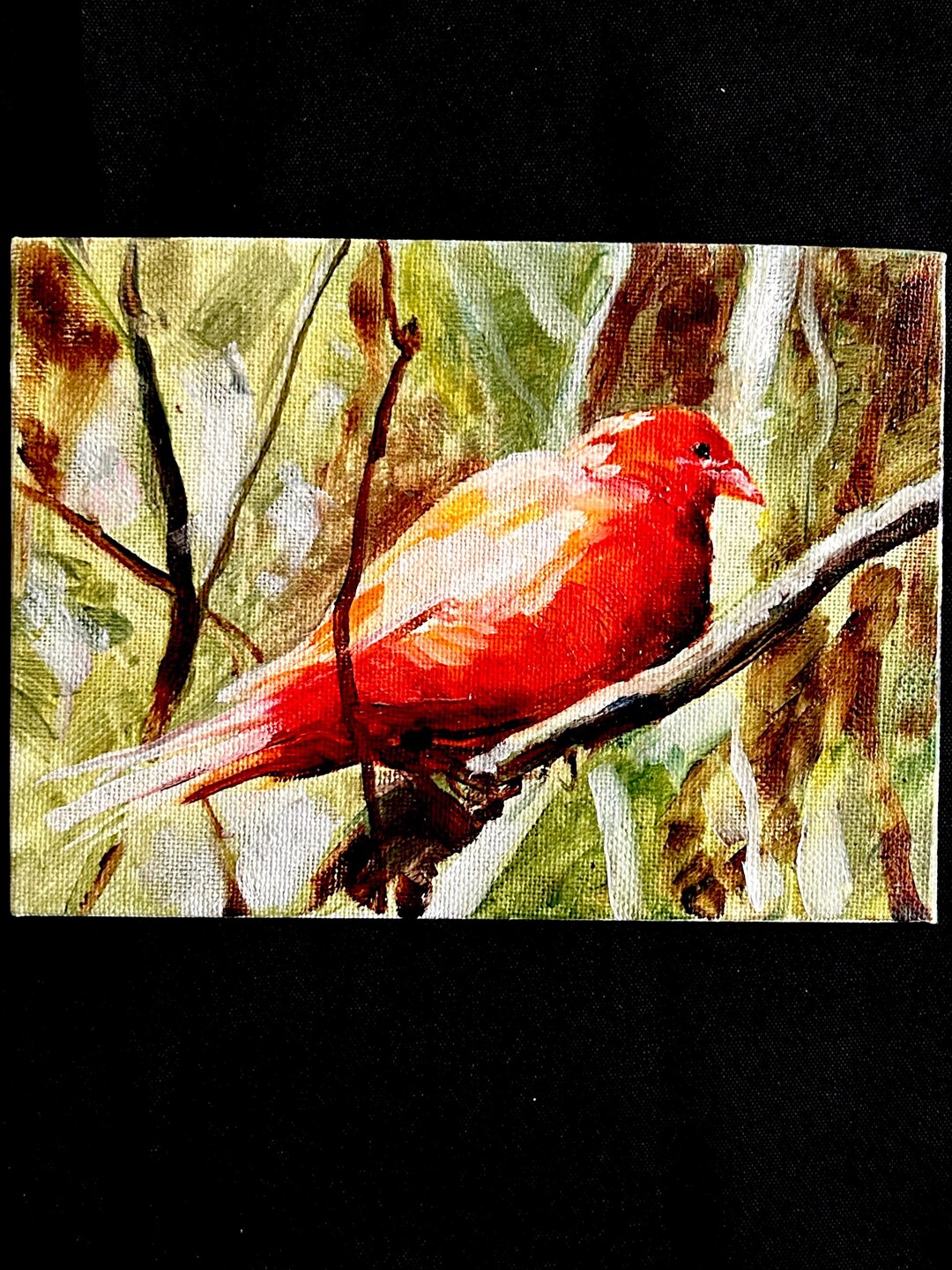 Hand-painted Red Canary Art Painting - One-of-a-kind - the Red Rabbit ...
