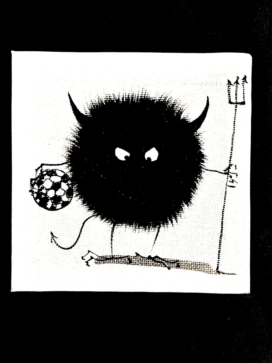 Hand-painted Devil Playing Football Art Painting - One-of-a-kind - Il ...