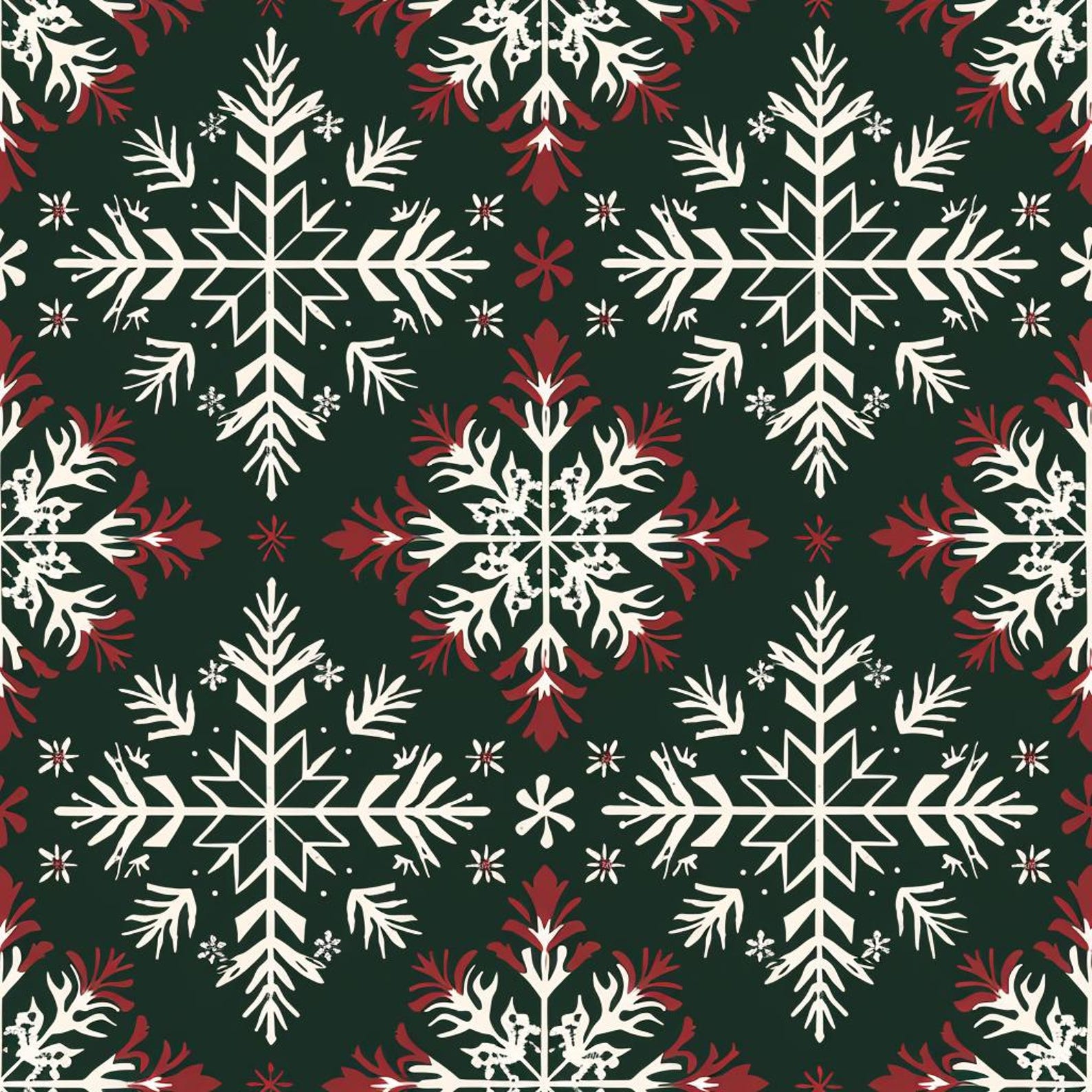 Vintage Christmas, White Snowflakes Seamless Nordic Pattern With Green ...