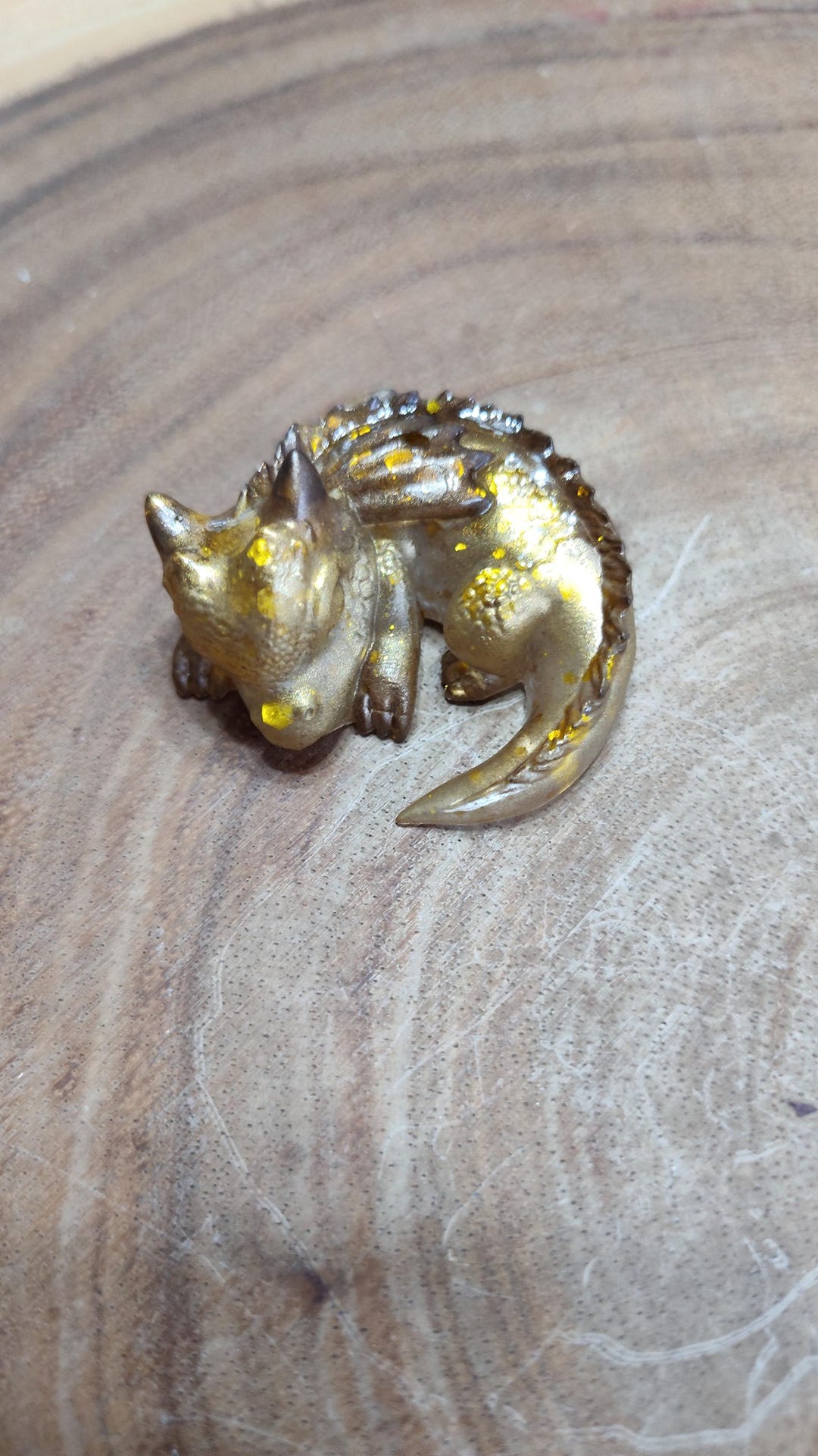 Tiny Gold and Black Sleeping Baby Dragon , Figurine, Knick Knack ...