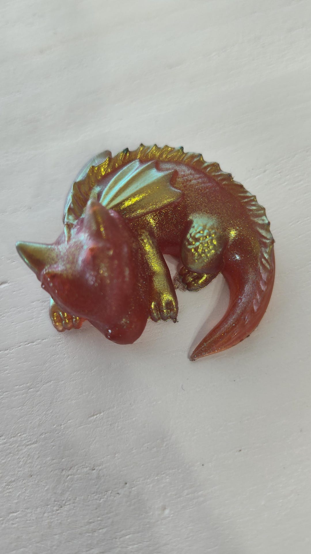 Salmon Pink and Gold Sleeping Baby Dragon , Figurine, Knick Knack ...