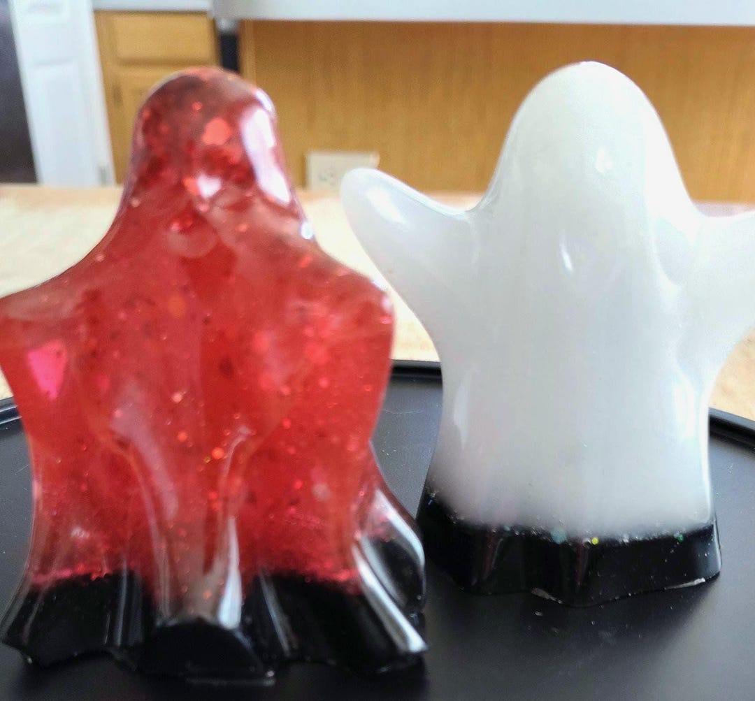 Resin Ghosts, Set of Two, Red, White and Black, Glitter, Halloween ...