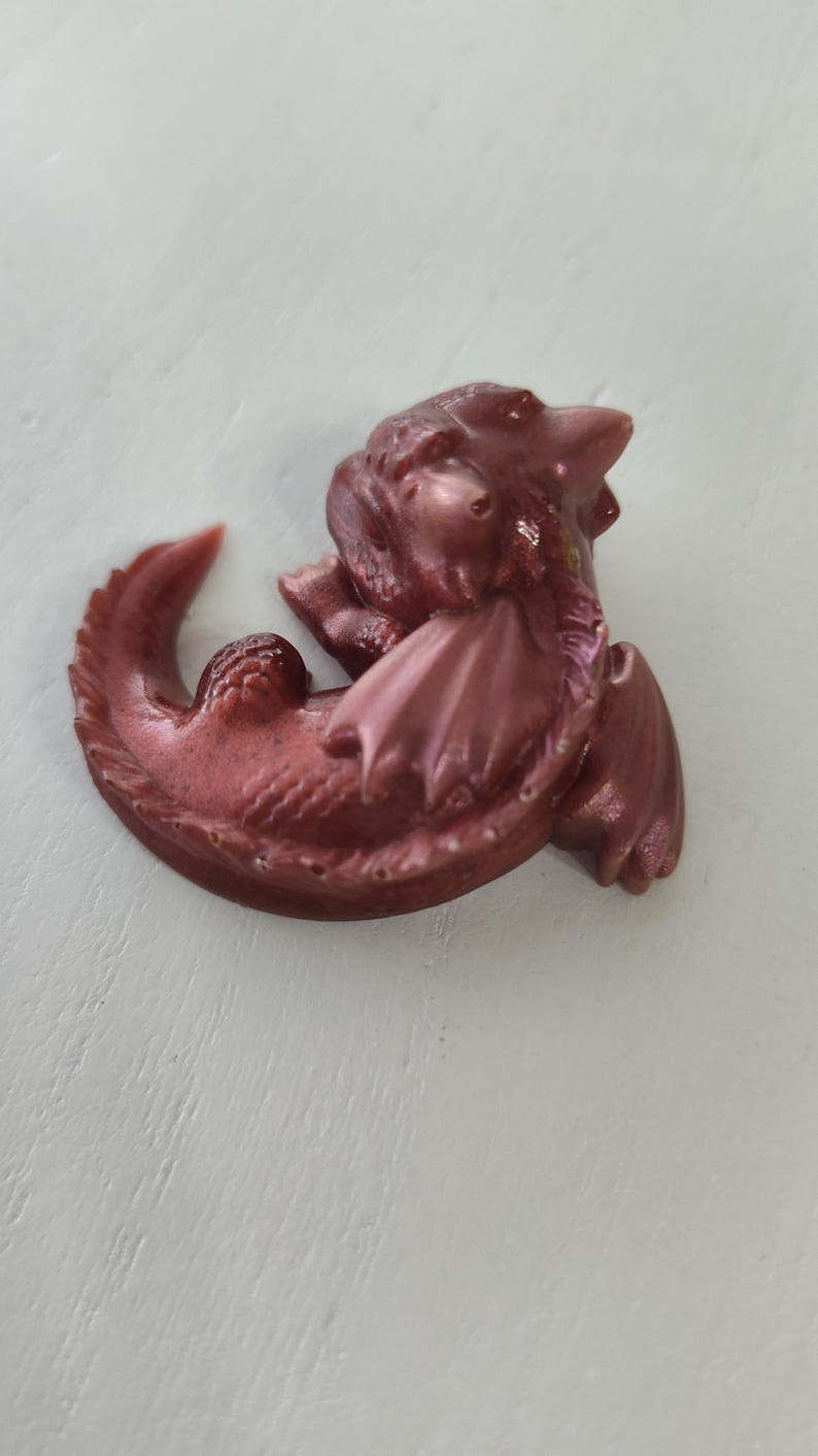 Tiny Rusty Red Sleeping Baby Dragon , Figurine, Knick Knack, Decorative ...