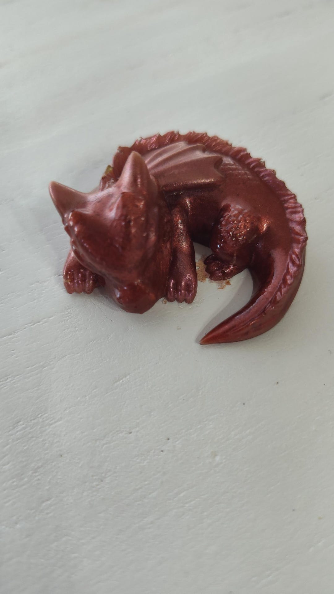 Tiny Rusty Red Sleeping Baby Dragon , Figurine, Knick Knack, Decorative ...