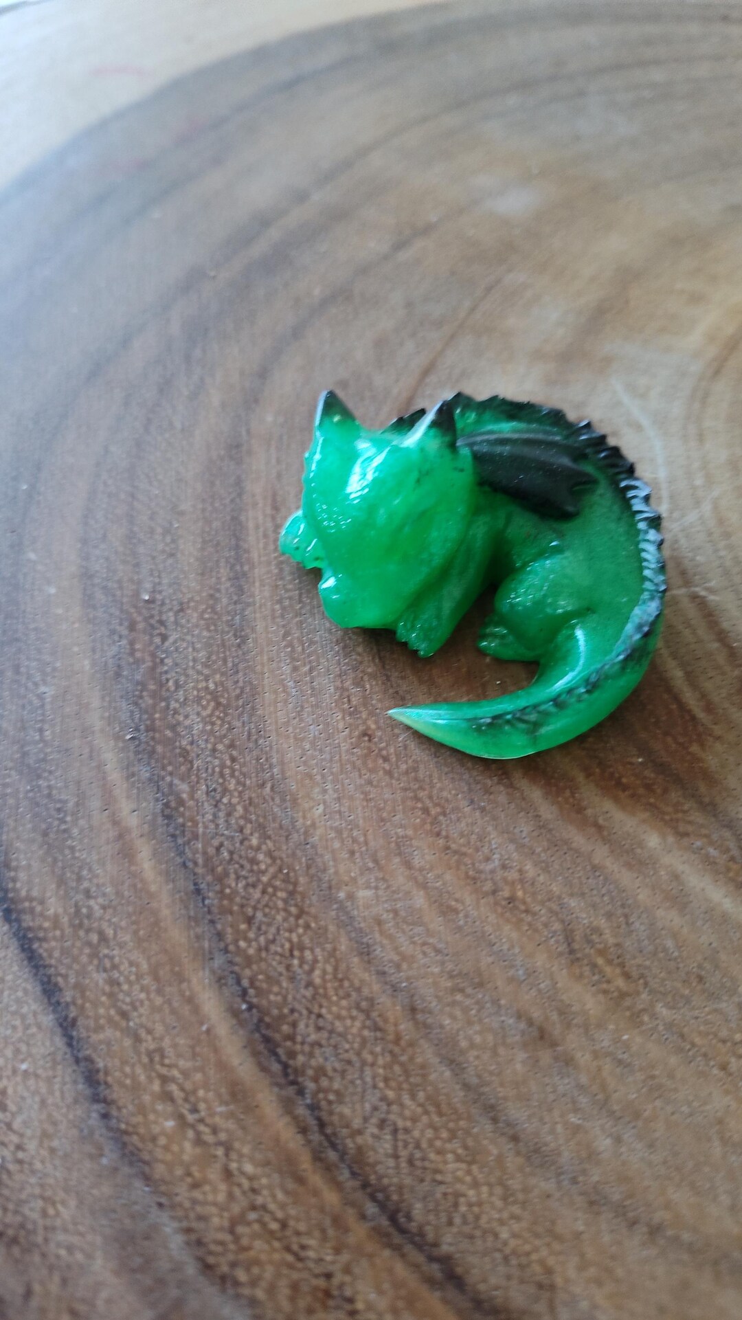 Tiny Green and Black Sleeping Baby Dragon , Figurine, Knick Knack ...