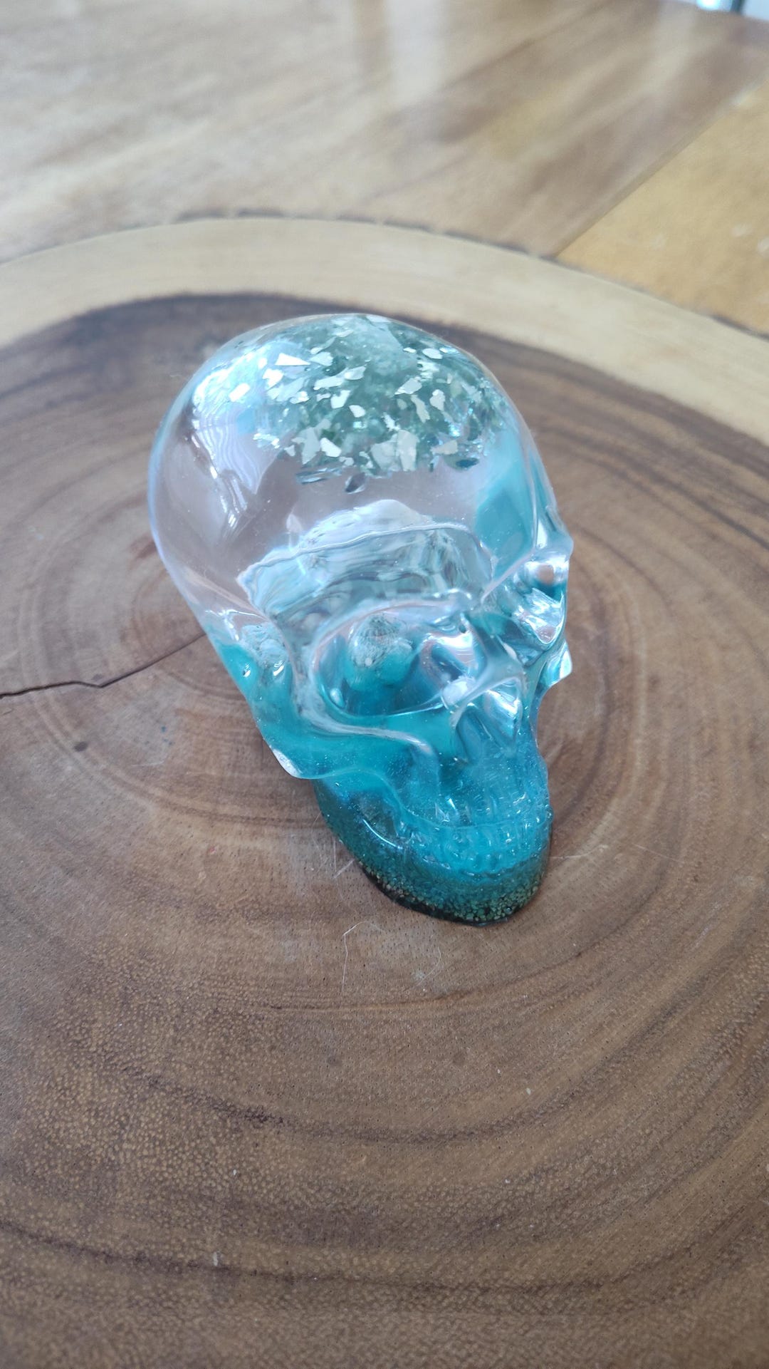 Resin Skull Decor: Teal Sea Shell, Sand Base, Halloween Decoration - Etsy